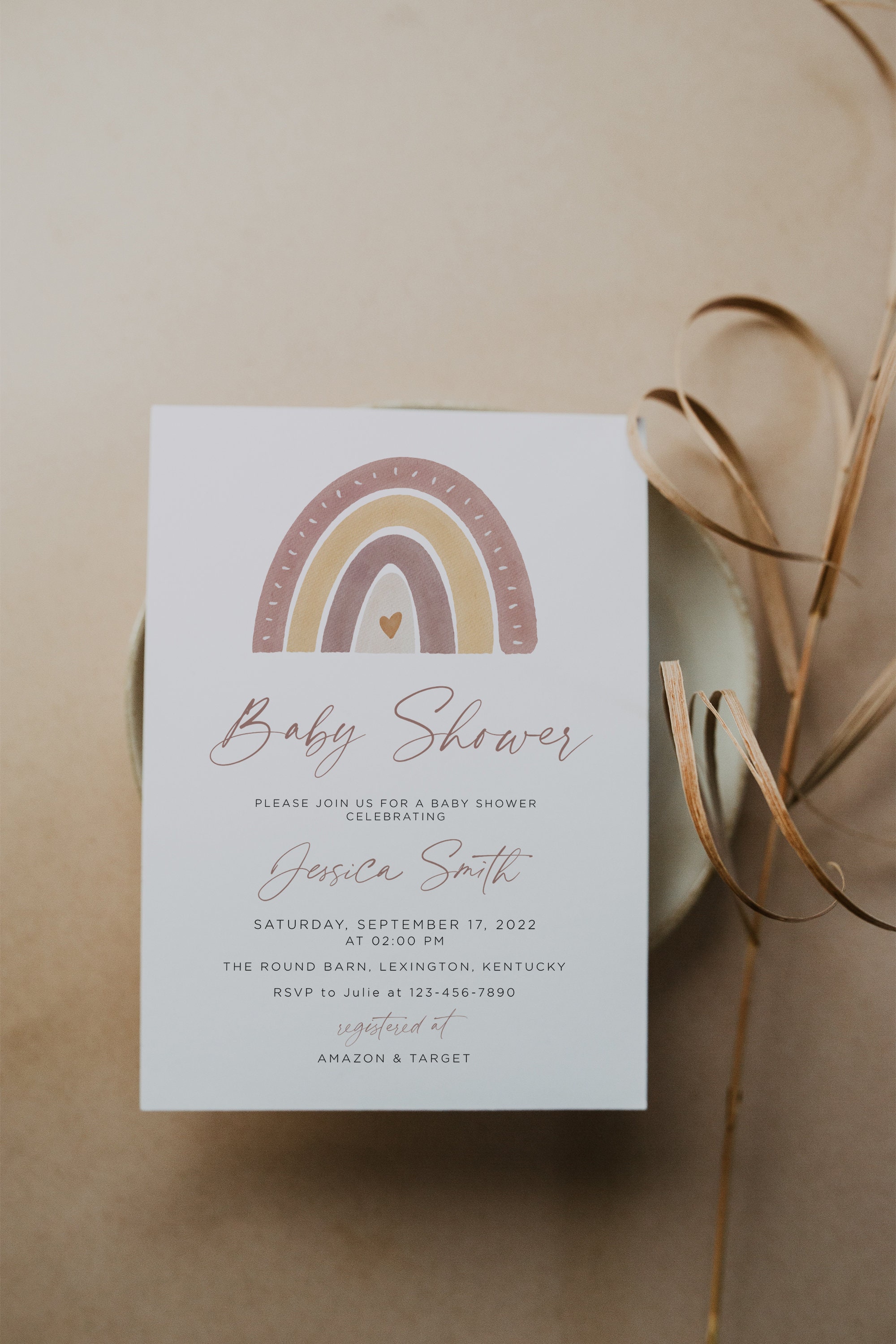 Boho Rainbow Baby Shower Invitation Suite Muted Tones Boho - Etsy