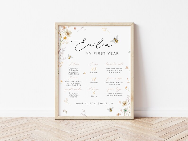Bee Milestone Birthday Poster Editablebee First Birthday - Etsy