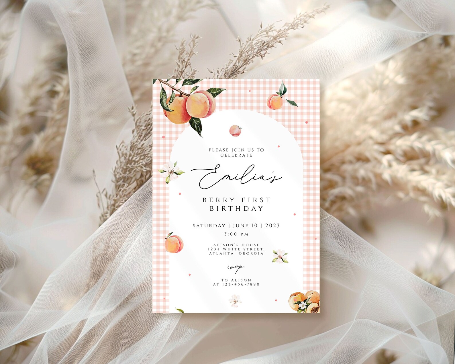 Peach Birthday Invitation, Sweet Peach Birthday Invite, Little Peach ...