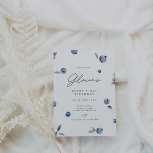 Blueberry Birthday Invitation Berry Sweet Birthday Party - Etsy