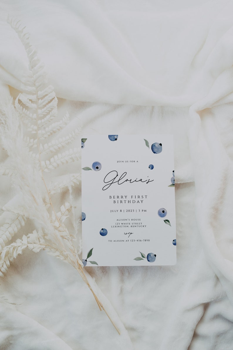 Blueberry Birthday Invitation Berry Sweet Birthday Party - Etsy