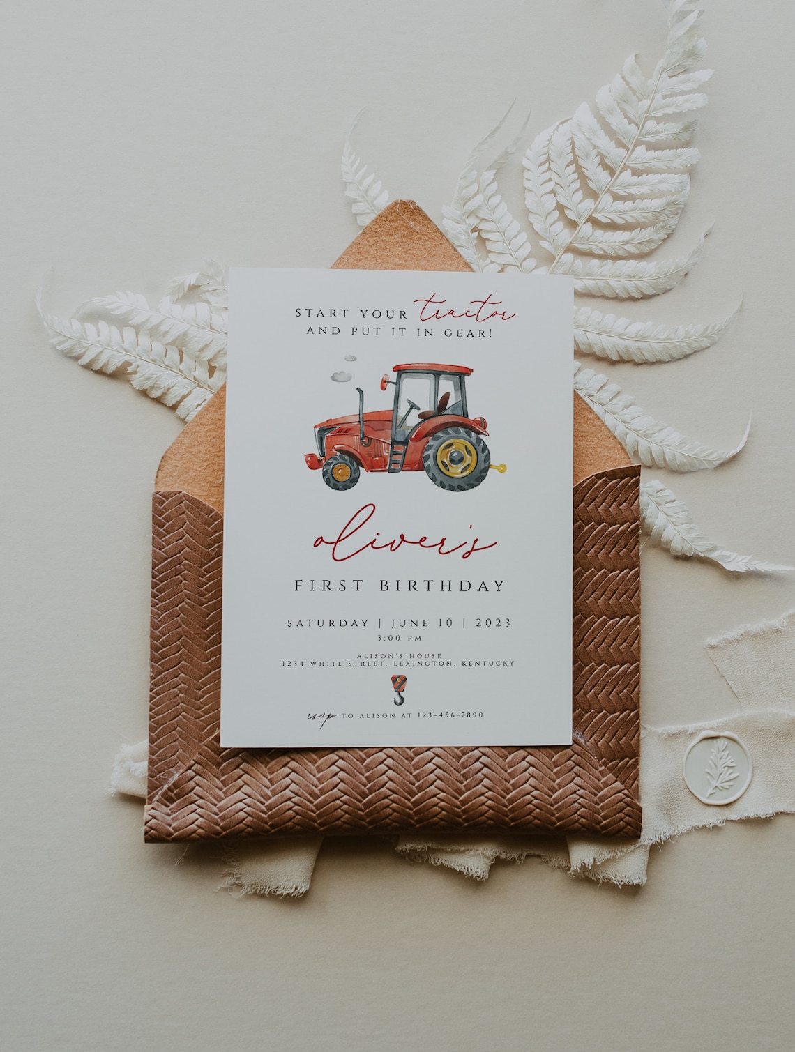 Tractor Birthday Party Invitation Minimalist Red Tractor - Etsy