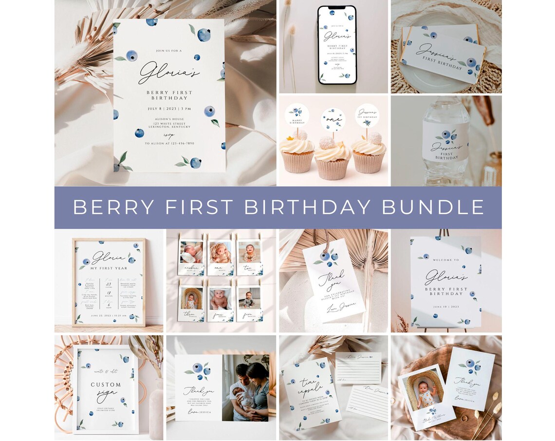 Blueberry Birthday Thank You Card, Birthday Thank You Card, Sweet Berry ...