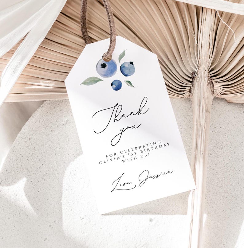 Blueberry Baby Shower Favor Tags, Baby Shower Thank You Tag Template ...