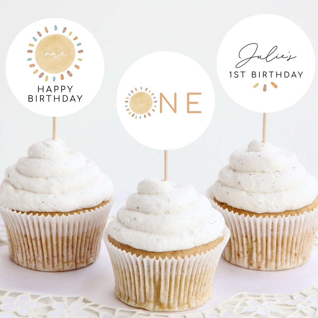 Editable Sunshine Birthday Cupcake Toppers, Sun Cupcake Toppers, Our ...