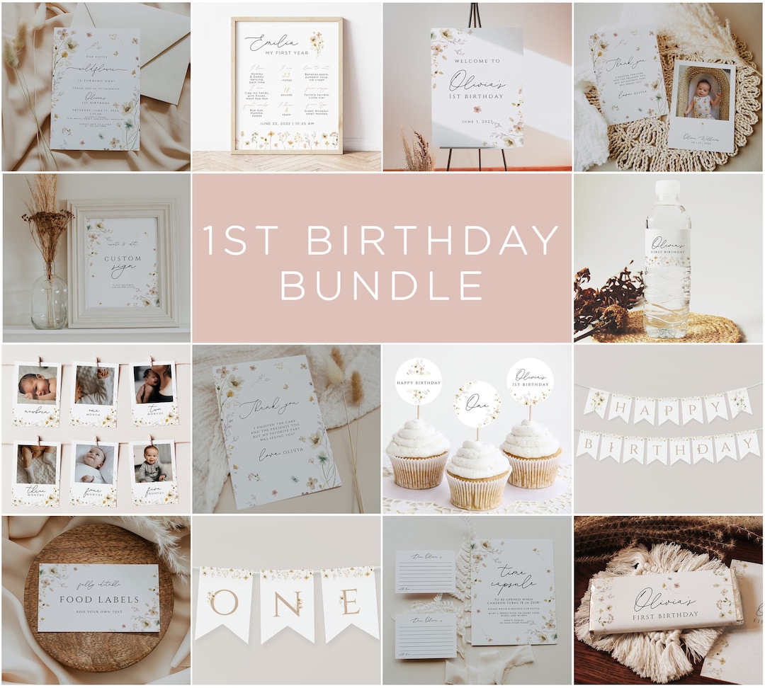 Wildflower Birthday Invitation Bundle, Flower First Birthday Invitation ...