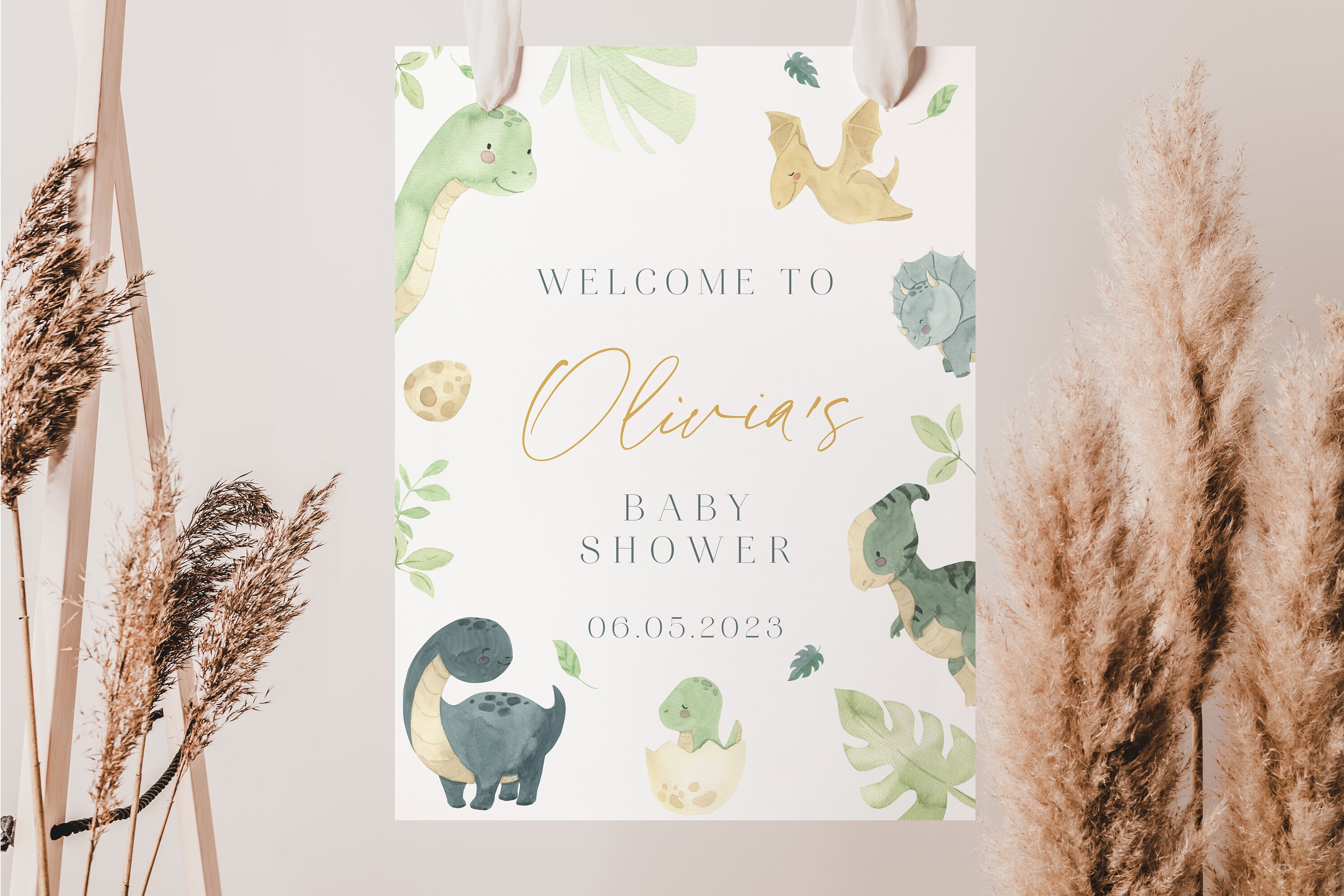 Dinosaur Baby Shower Welcome Sign, Dino Baby Shower Welcome Sign, Boy ...