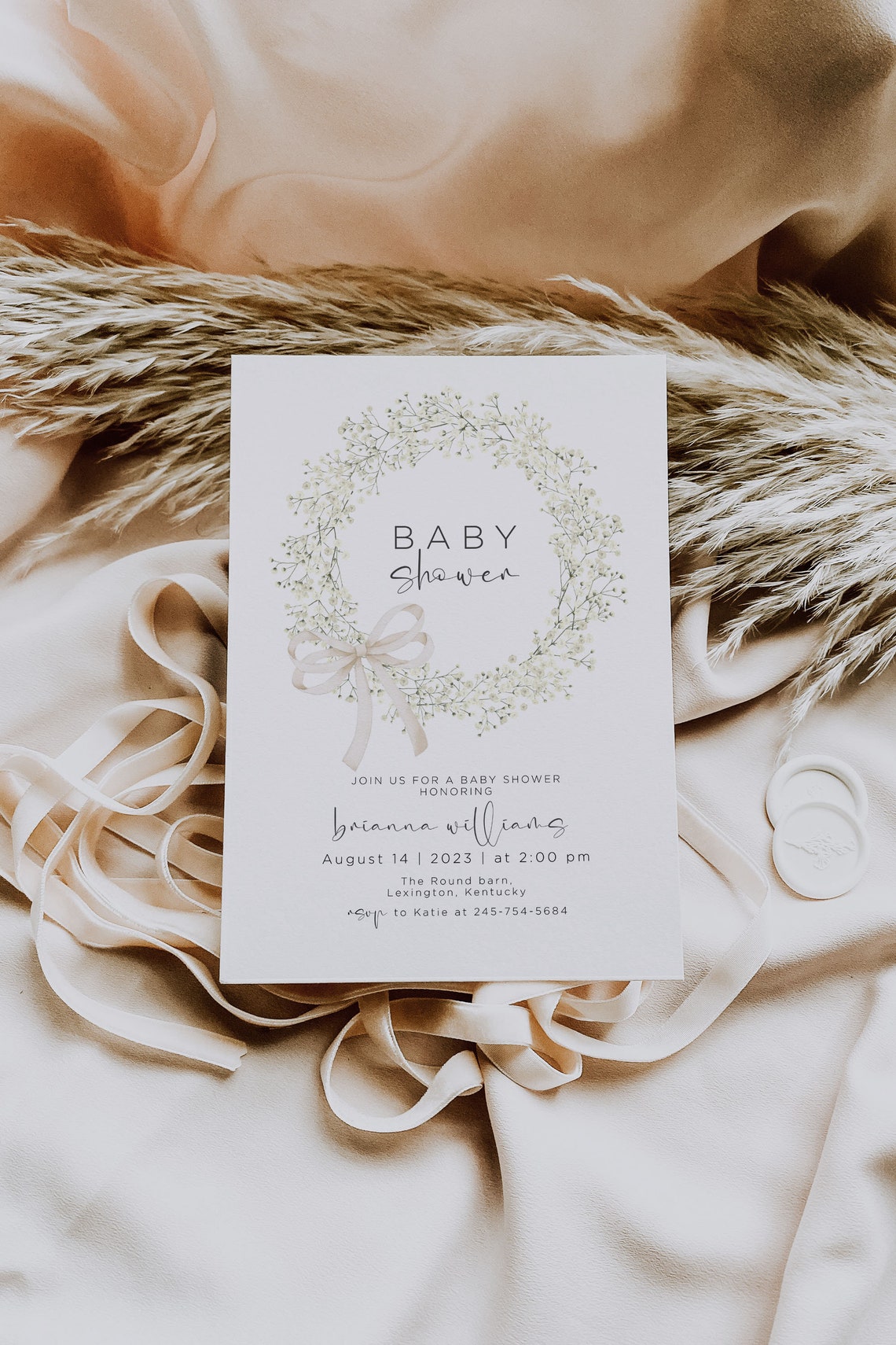 White Flowers Baby Shower Invitation, Baby's Breath Shower Invitation ...