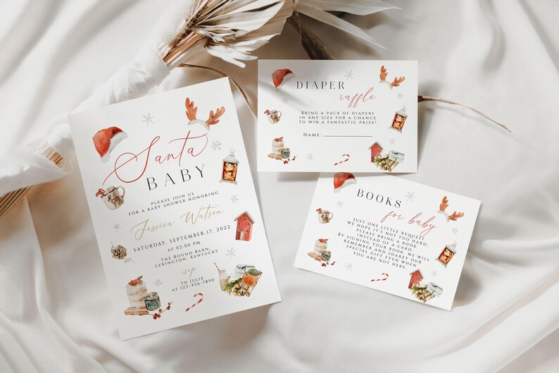 Santa Baby Shower Invitation Bundle, Winter Christmas Baby Shower, Xmas ...