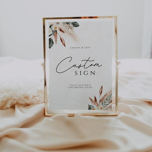 Boho custom Sign, baby Shower Table Sign Template, bohemian Editable ...