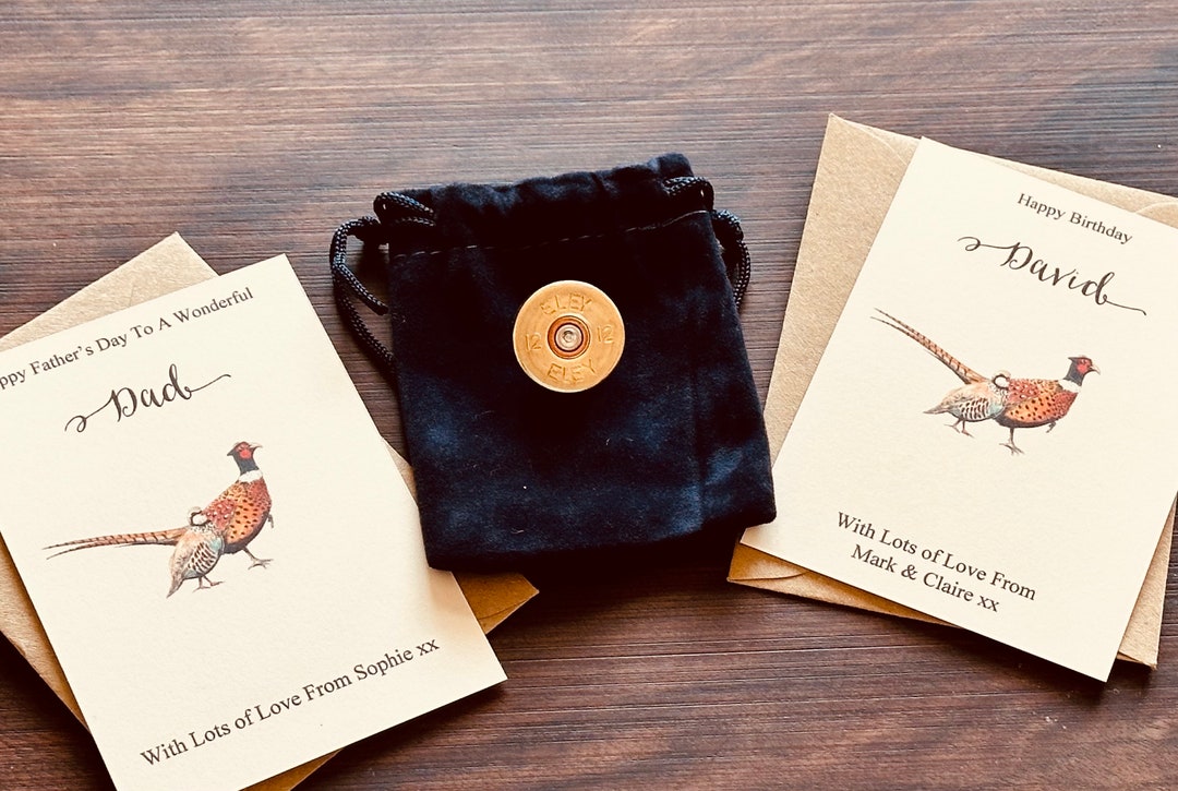 Genuine Shotgun Cartridge Pin Badge With Personalised Greetings Card ...