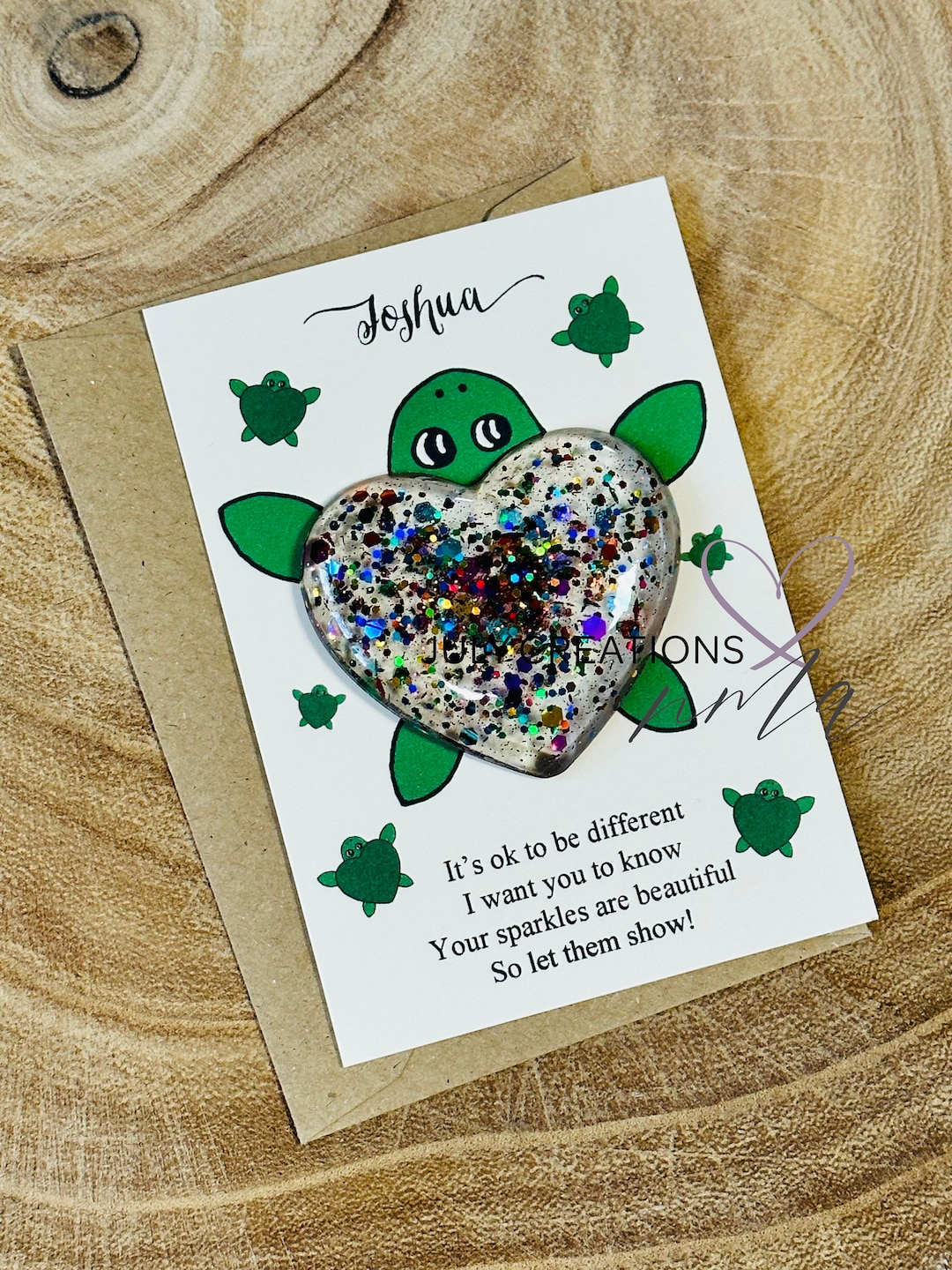 Tiny Turtle Pocket Hug With Rainbow Glitter. Customisable Pocket Turtle ...