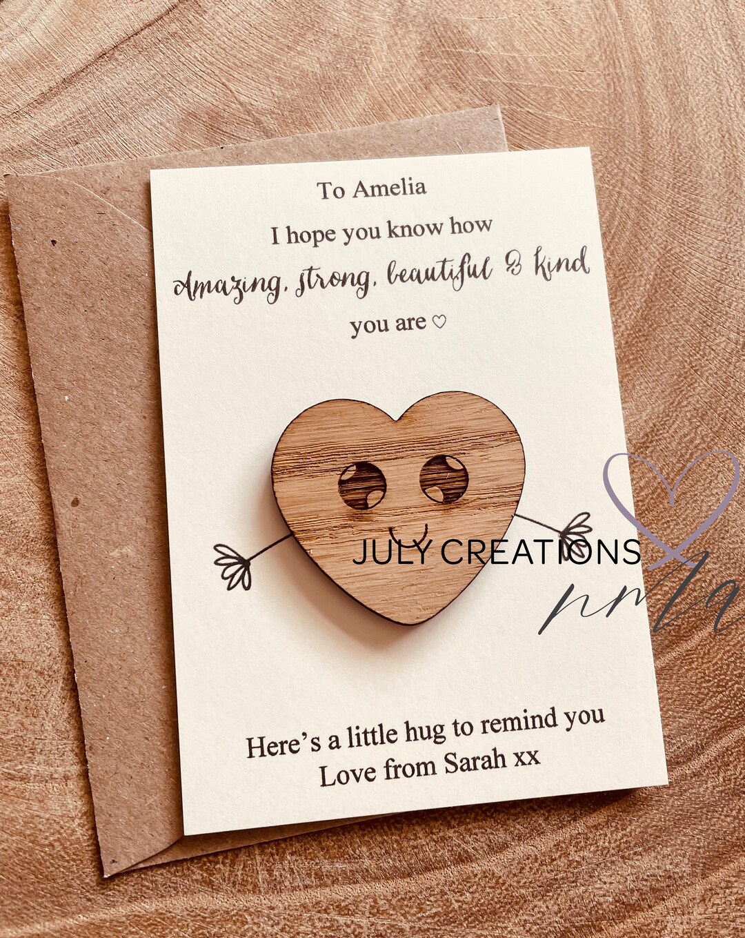Personalised Wooden Pocket Hug and Card. Affirmation Gift. Positivity ...
