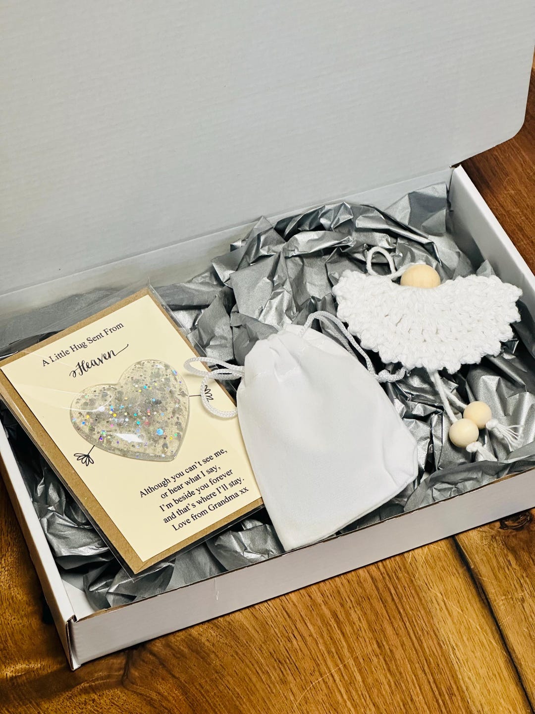 Grief Box for a Loved One With Pocket Hug From Heaven, Crochet Angel ...