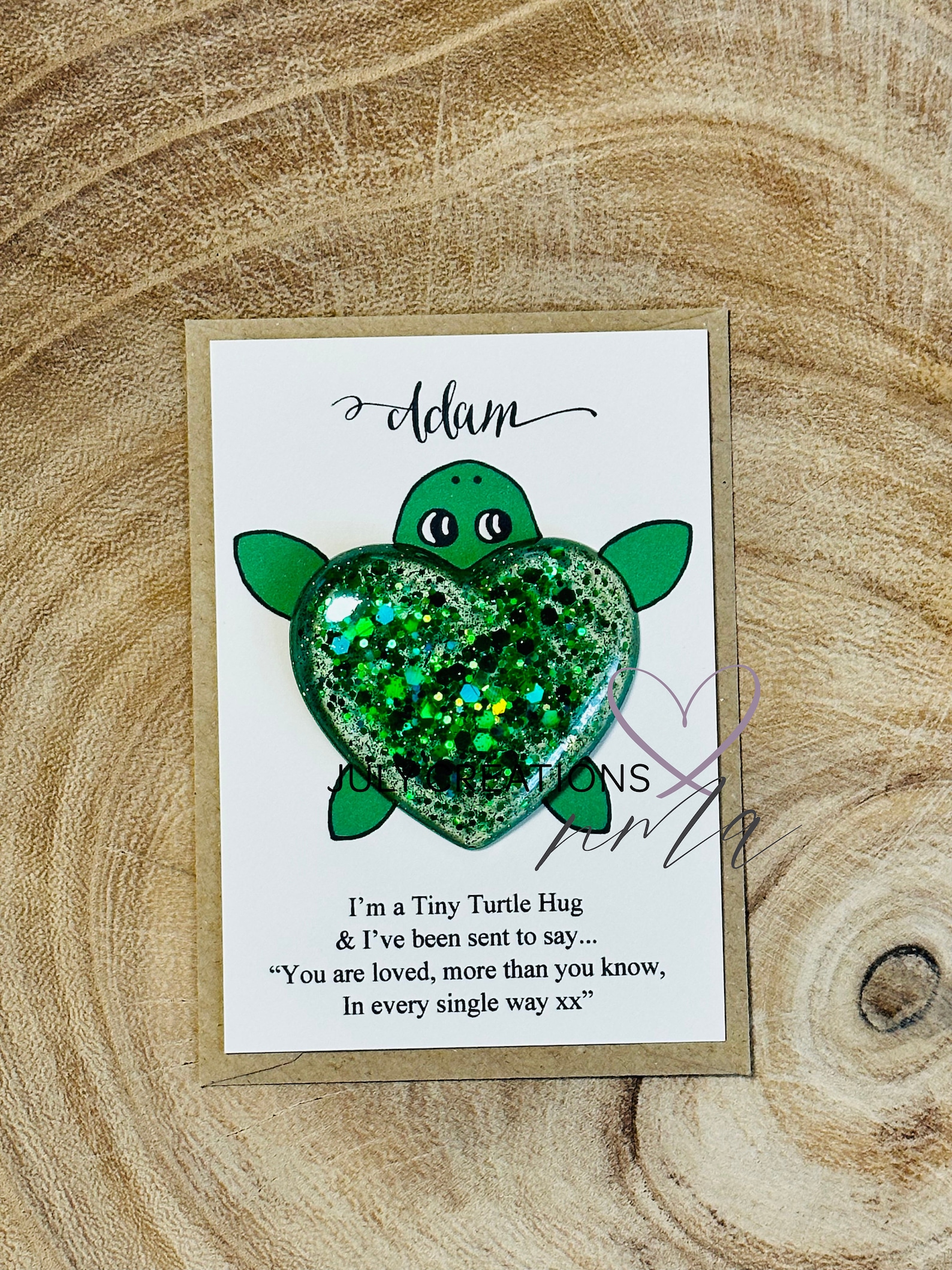 Tiny Turtle Pocket Hug & Customised Card. Affirmation Hug, Letterbox ...