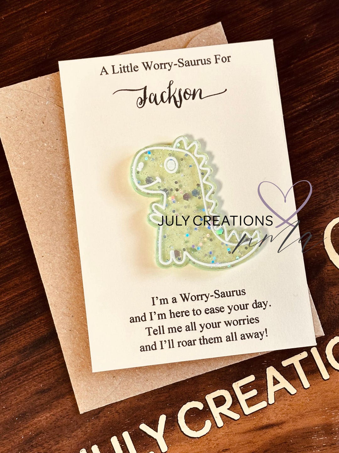 Custom Glow in the Dark Worry-saurus Dinosaur Pocket Hug & Card ...