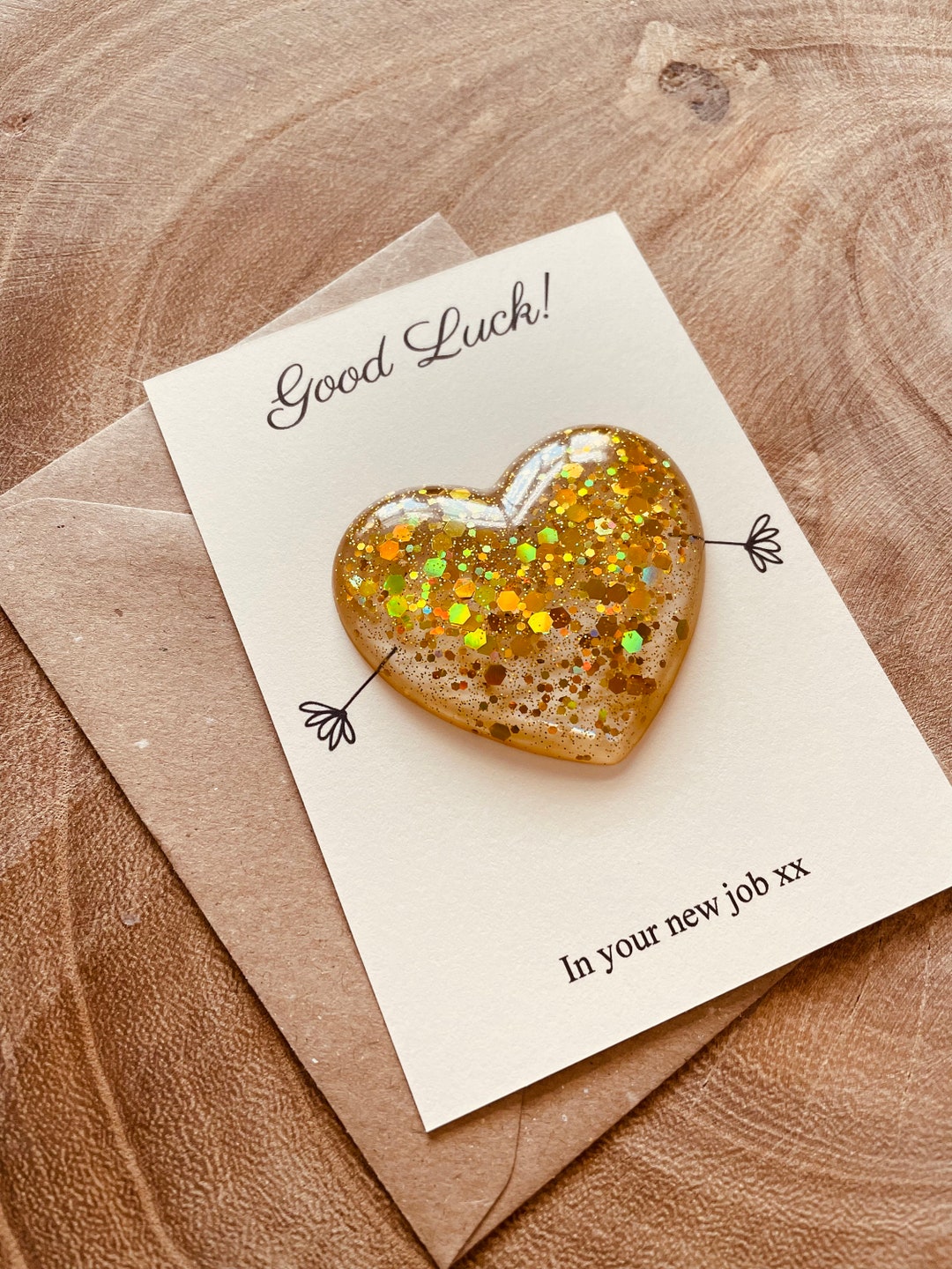 New Job Card: Handmade Glitter Heart Hug, Good Luck Gift - Etsy UK