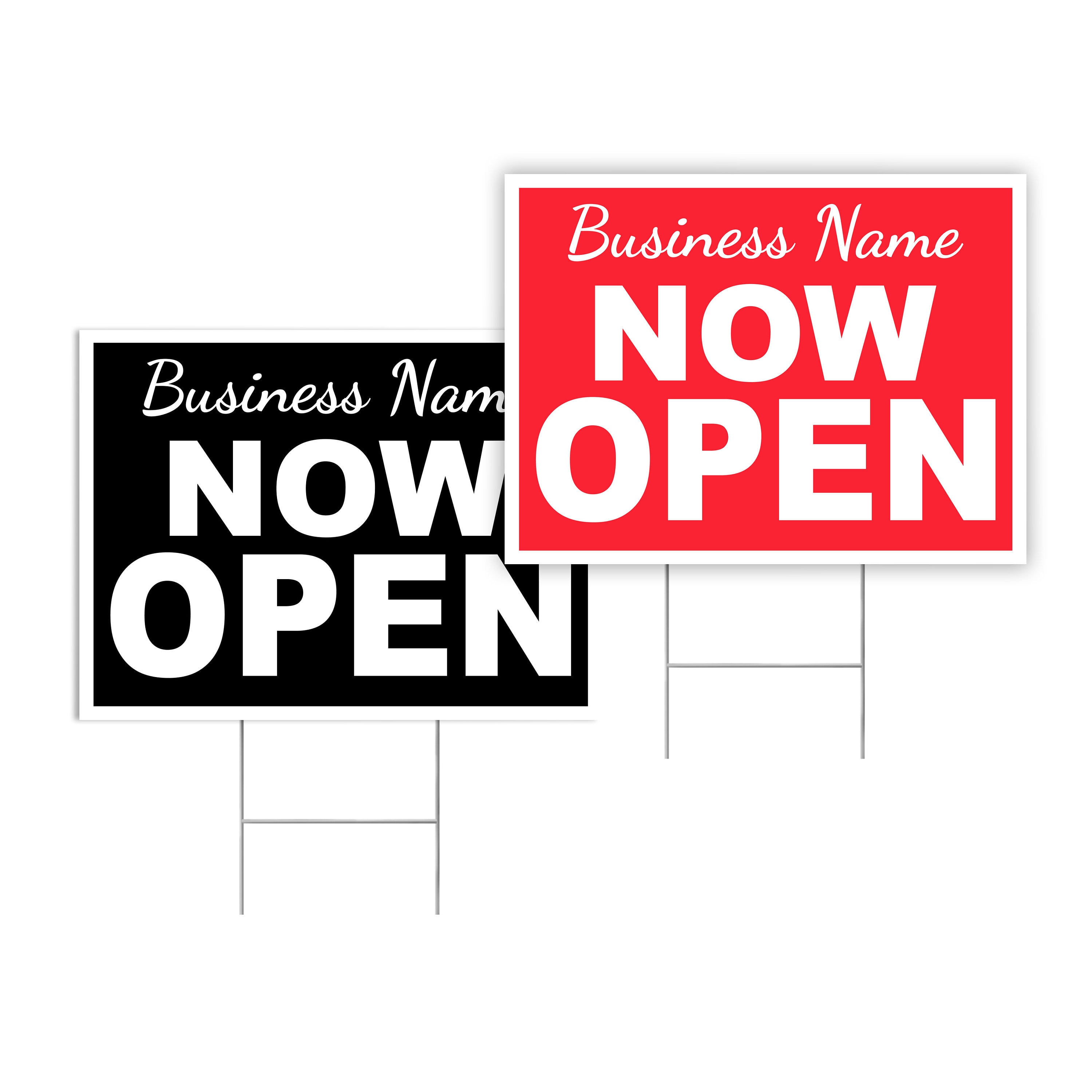 Now Open Yard Sign 18”x24”, Two Sided, Full Color, Personalized With ...