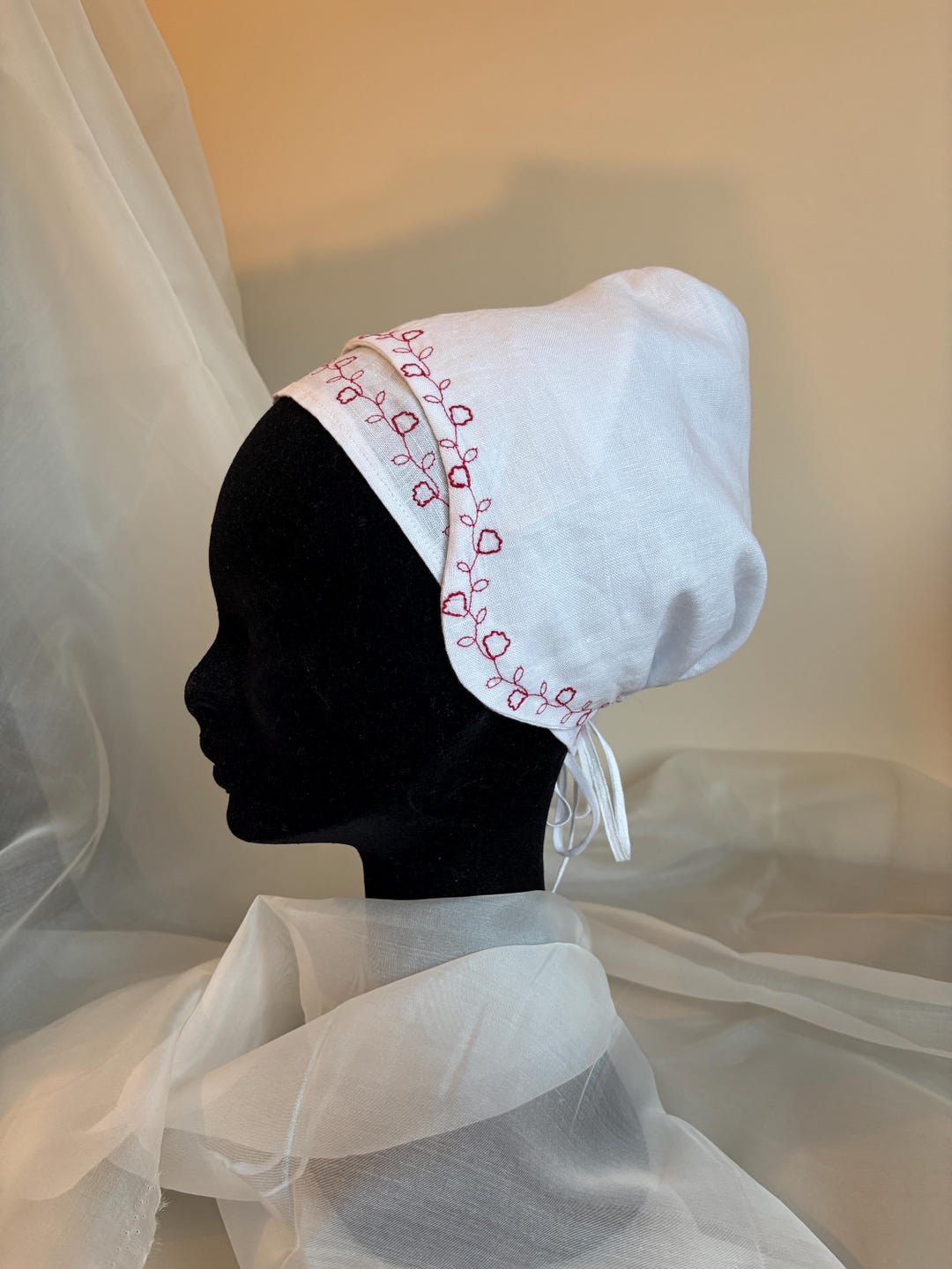 Linen Renaissance Coif With Machine Embroidery, Historical Renaissance ...