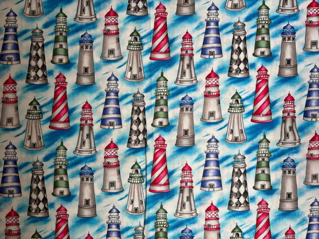 Blue Lighthouses - Blanket Textiles- Cotton Quilting Fabric-by the Yard ...