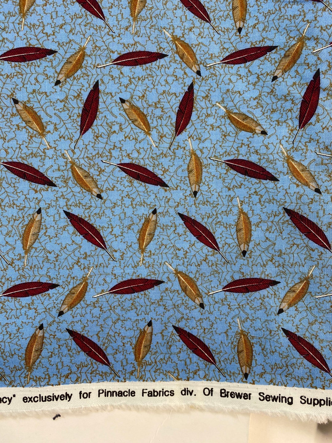 Nancy Zieman Cotton Fabric Cardinal Blue/rust Feathers Fabrics Batch ...