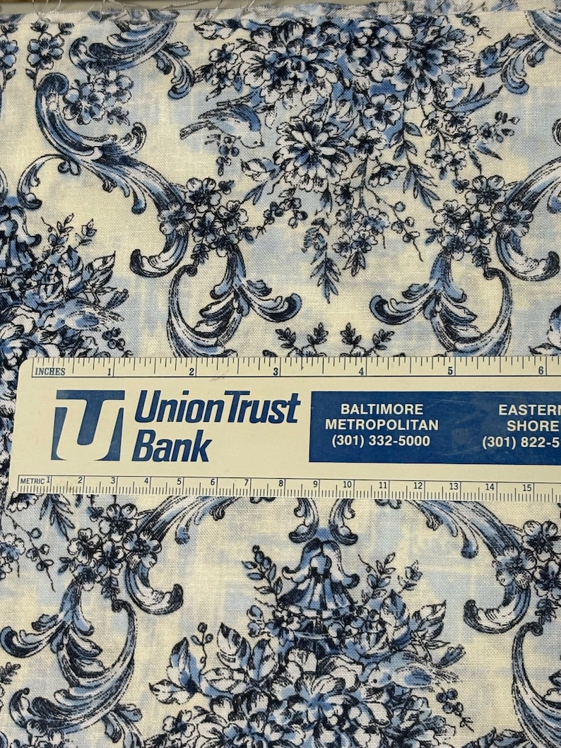 Blue White Cream Floral Scroll- Hobby Lobby- Cotton Quilting Fabric- by the Yard - Etsy