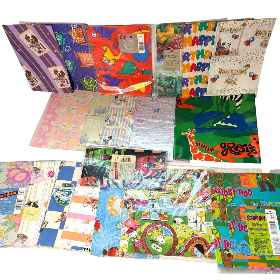 Vntg 90s Y2K Kids Baby Wrapping Paper Gift Wrap Lot 1 Lb 6 Oz Scrapbook ...