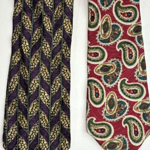 Vintage 80s 90s Silk Neck Ties (2) Paisley Purple Gold Men Tie Pavia ...