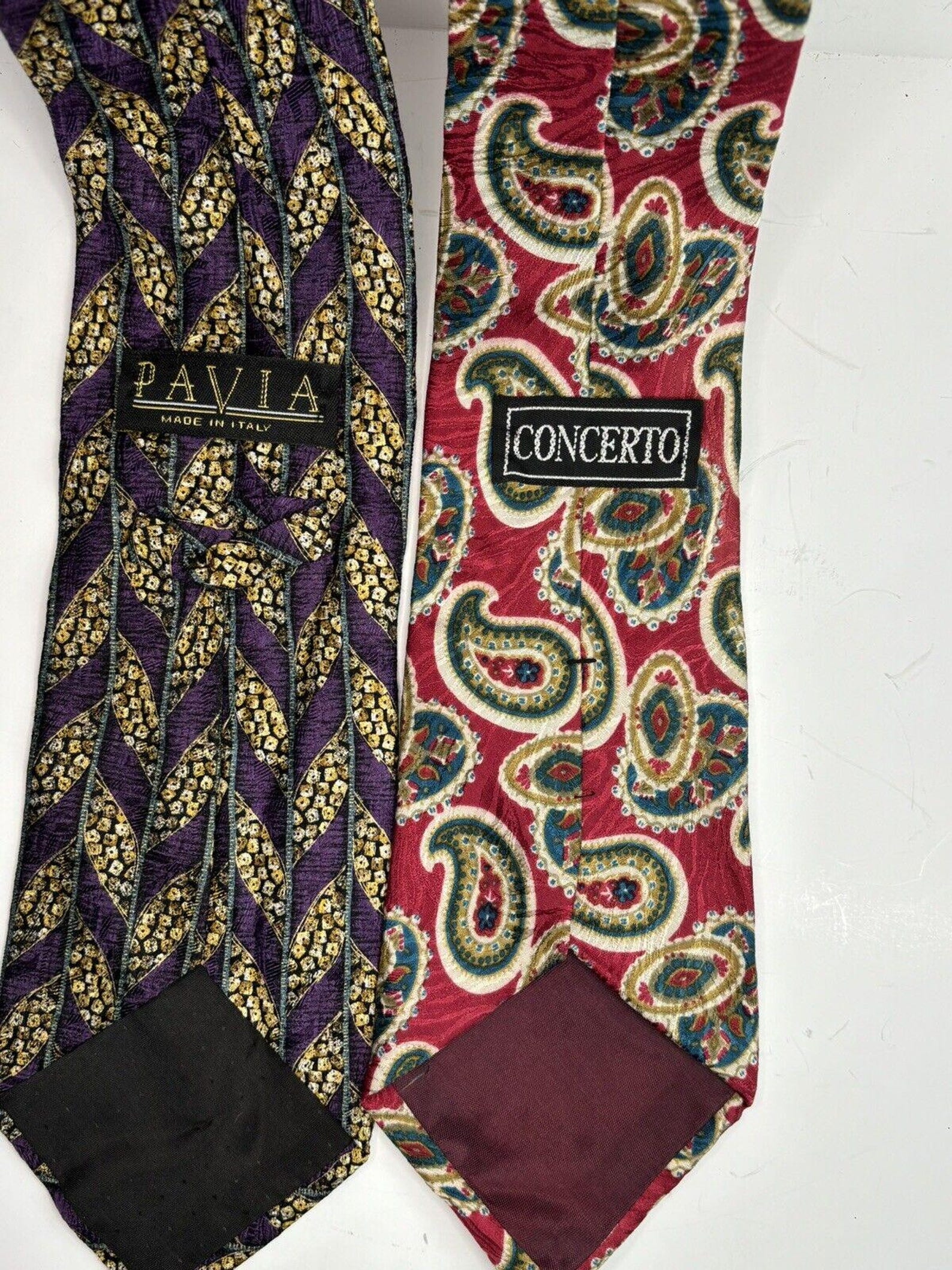 Vintage 80s 90s Silk Neck Ties (2) Paisley Purple Gold Men Tie Pavia ...