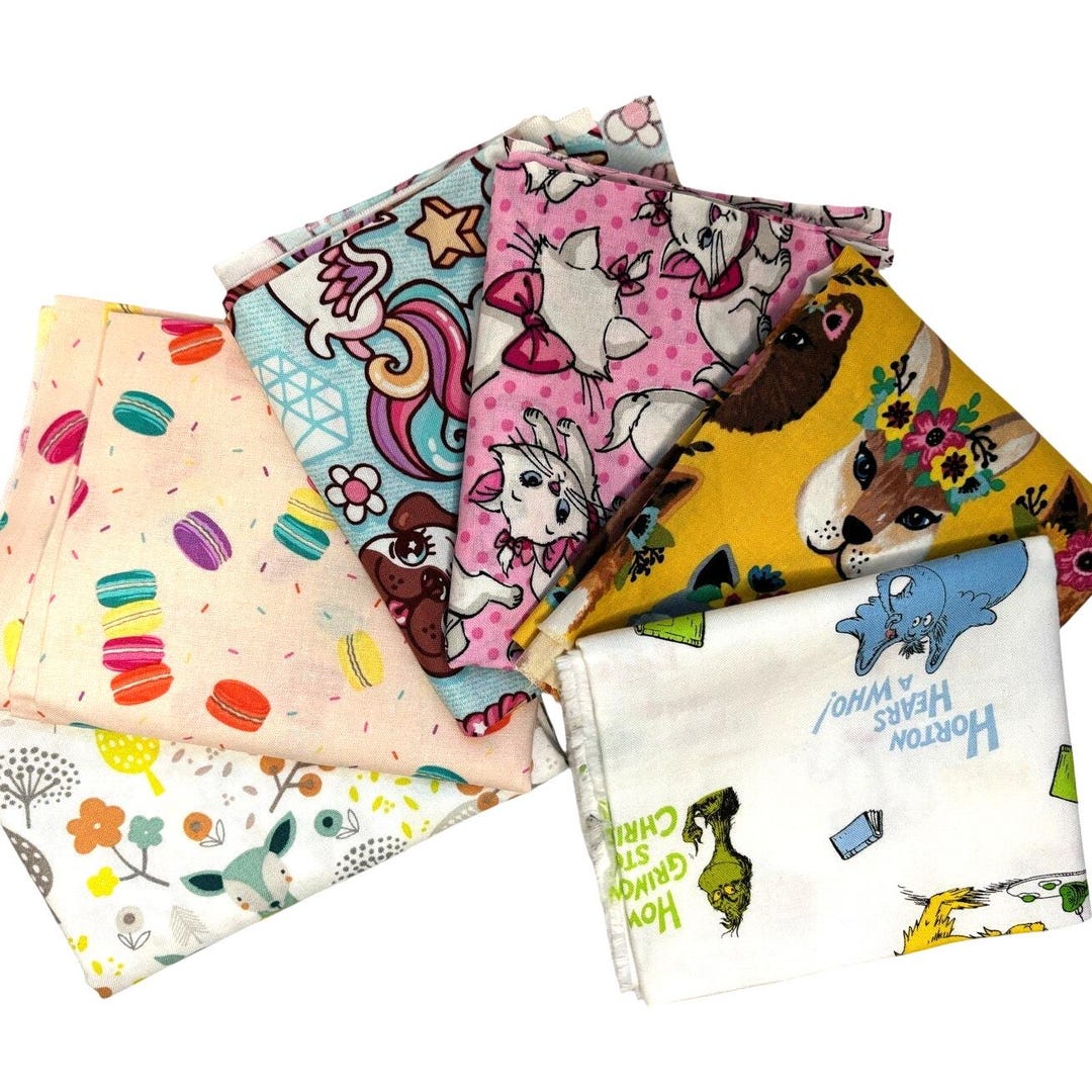 Kids Novelty Variety Fat Quarter Lot of 6- Cotton Quilting Sewing ...