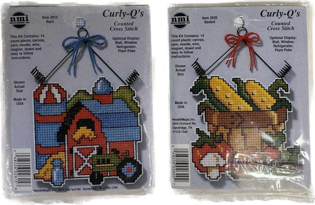 Counted Cross Stitch Needlemagic Curly-q Set of 2 Barn Farm Basket Fall ...
