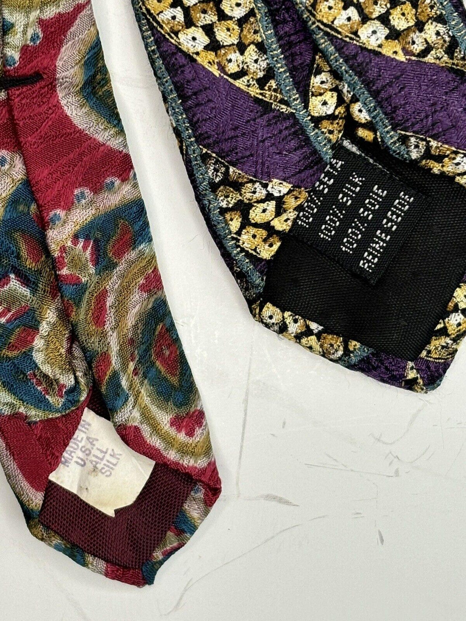 Vintage 80s 90s Silk Neck Ties (2) Paisley Purple Gold Men Tie Pavia ...