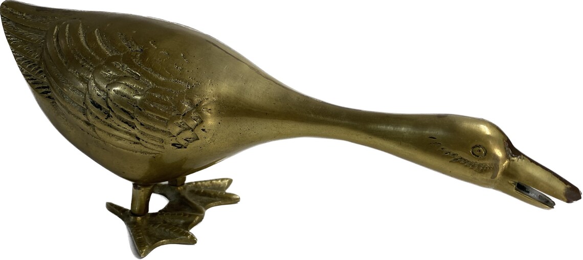 Vintage Brass Goose Figurine Mid Century Honking Duck Statue MCM Decor ...