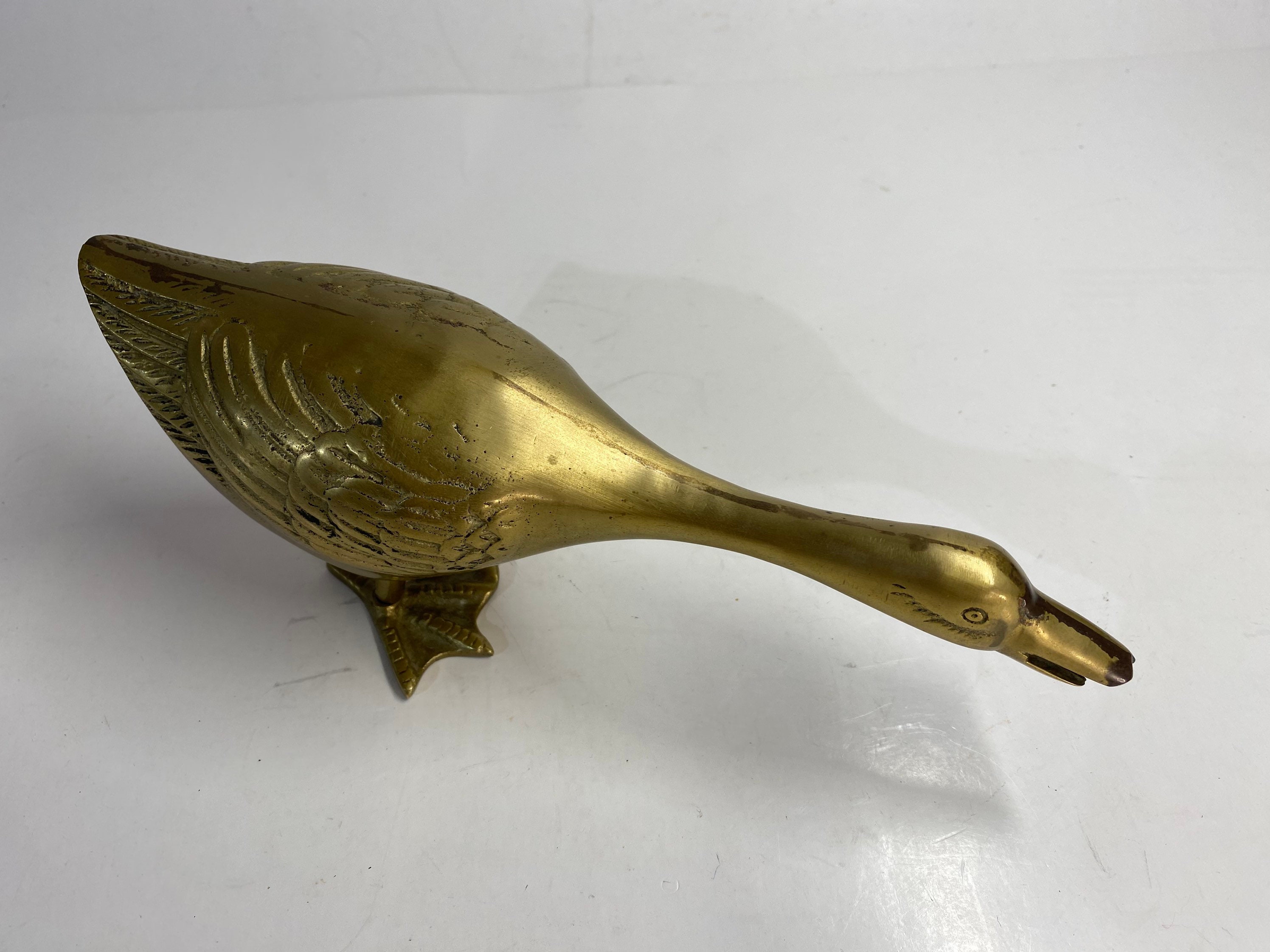 Vintage Brass Goose Figurine Mid Century Honking Duck Statue MCM Decor ...