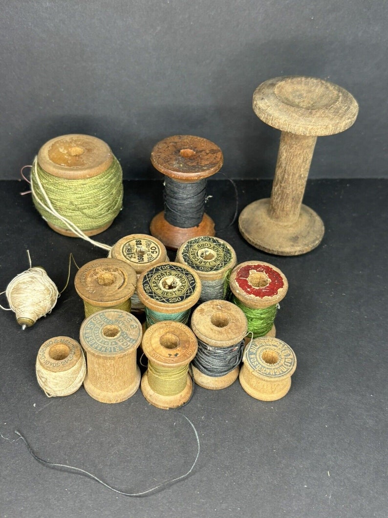 Lot of Vintage Wooden Industrial Textile Bobbin Spools Sewing and Misc ...