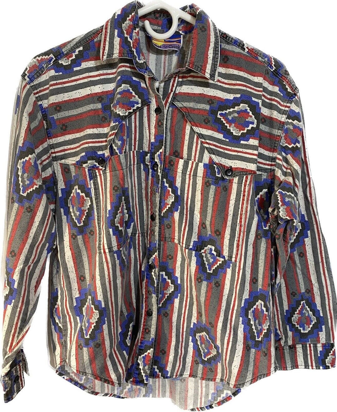 Vintage Cricket by the Creek Aztec Button up Medium Womens Shirt Blue ...