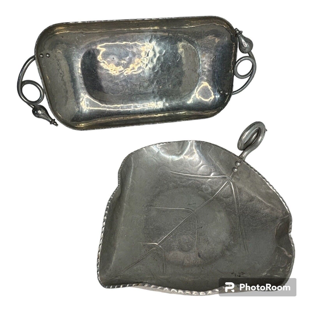 Vintage B W Buenilum Aluminum Tray & Leaf Shaped Nappy Serving Set Hand ...