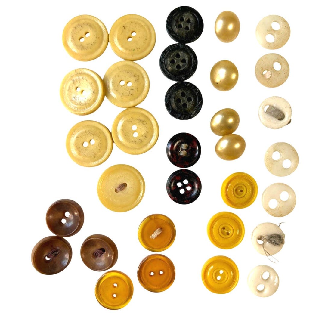 Vintage Yellow Amber Early Plastic Buttons Retro Unique Estate Button ...