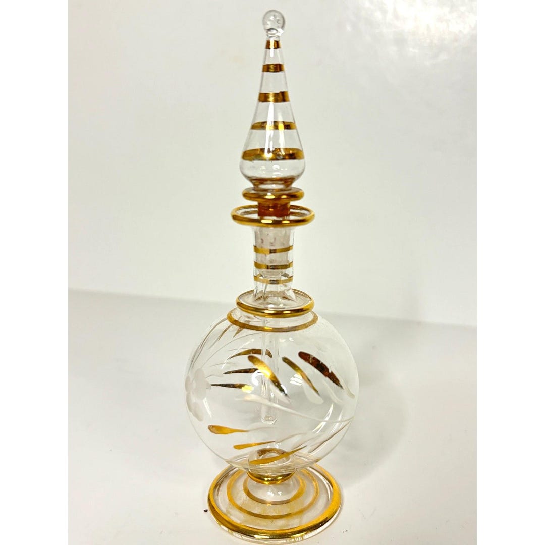 Egyptian Glass Aladdin Perfume Bottle Gold Clear Elegant 6 Inch - Etsy UK
