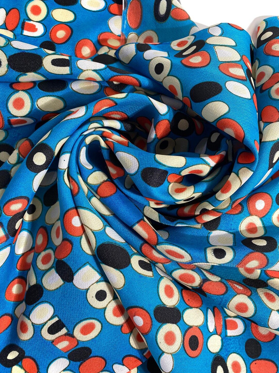 Vintage Mod Dot Sheer Fabric – Blue Retro Geometric Print, by the Yard ...