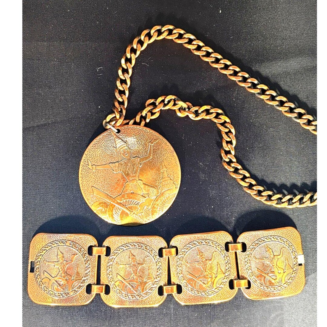 Vintage Thai Asian Siam Large Shiva Copper Pendant Necklace W Medallion ...