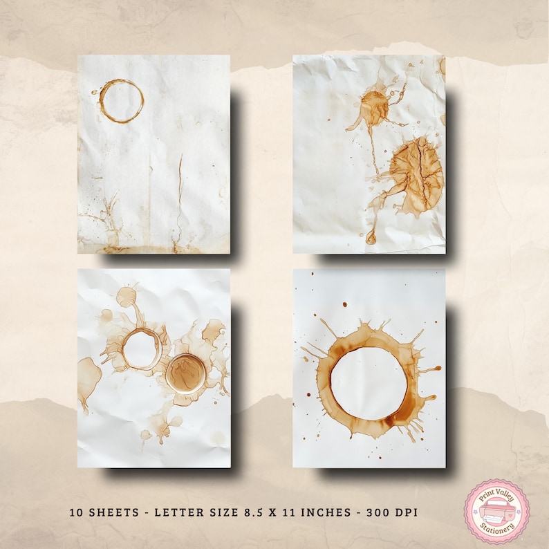 Coffee Stained Paper Set | 10 Digital Coffee Dyed Pages | Diy Paper ...