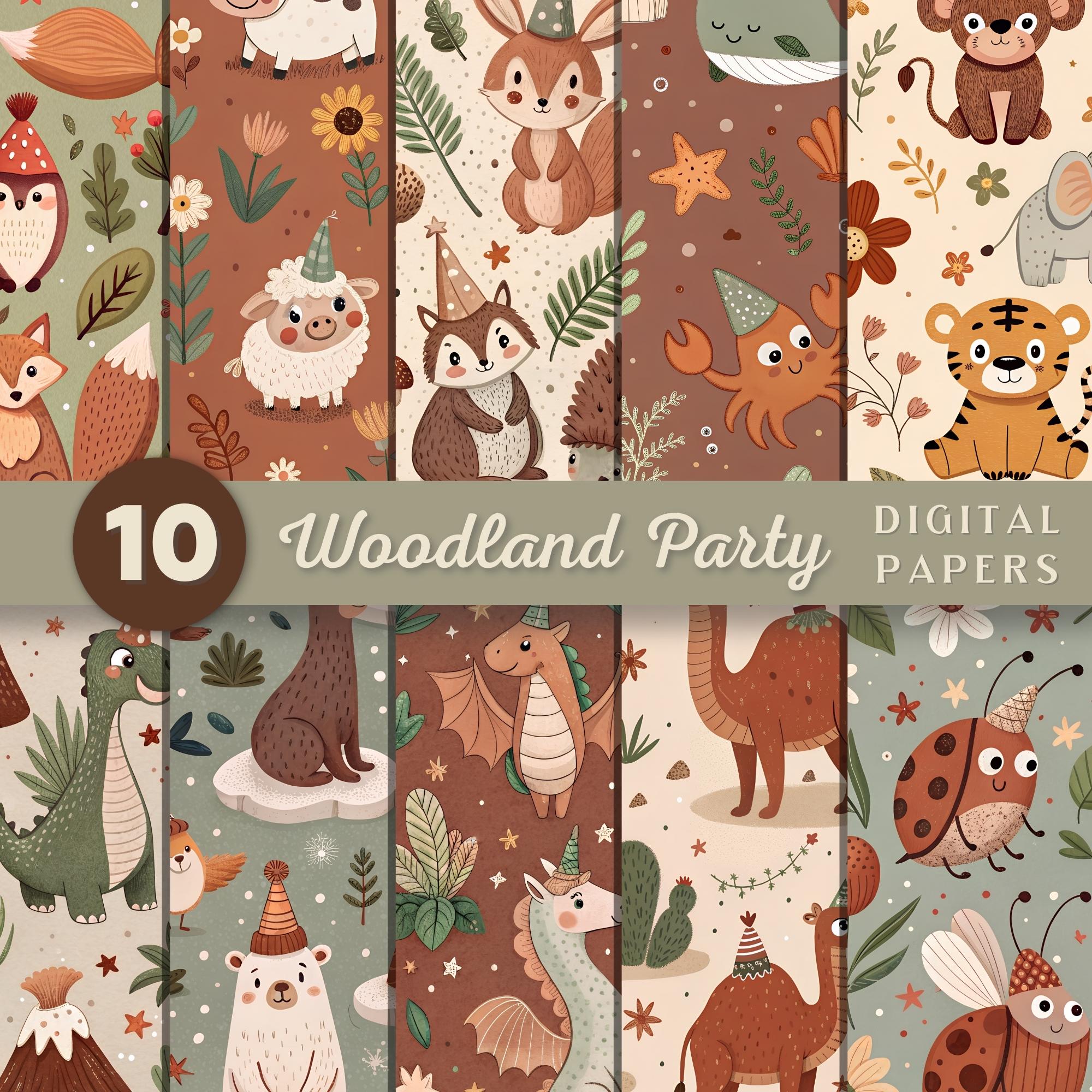 Woodland Party Animals – Fall Digital Paper Bundle Pastel Forest ...