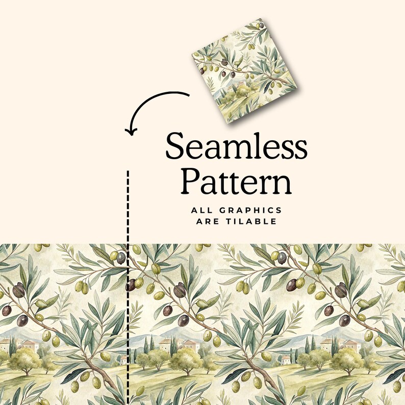 Olive Grove Italian Landscape Seamless Pattern – Vintage Cottagecore ...