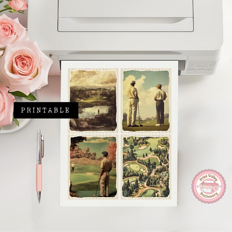 Vintage Golf Postcards, Scrapbook Digital Printable Cards Bundle, Junk ...
