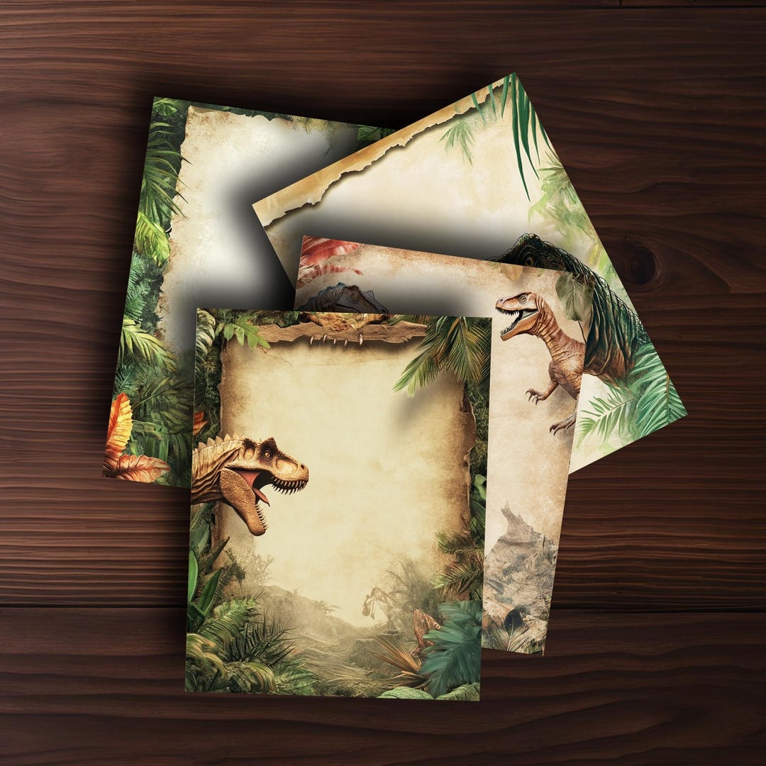 Kids Realistic Dinosaur Digital Printable Paper Stationery Block Set ...