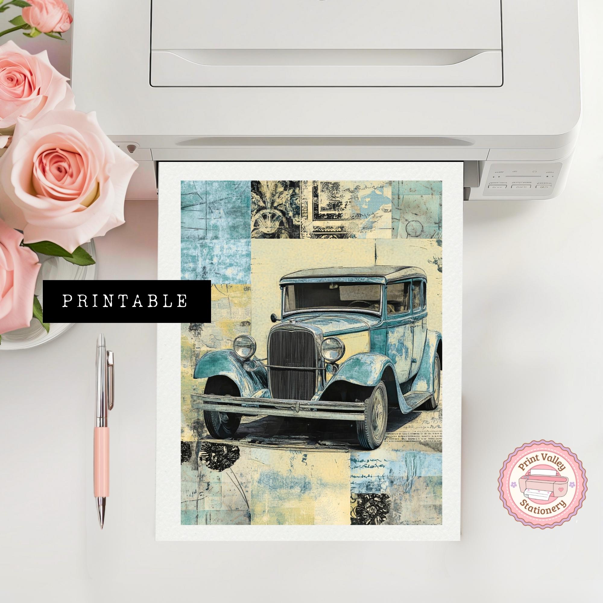 10 Retro Old Car Digital Paper Pack Bundle, Dad Gift, Men Junk Journal ...