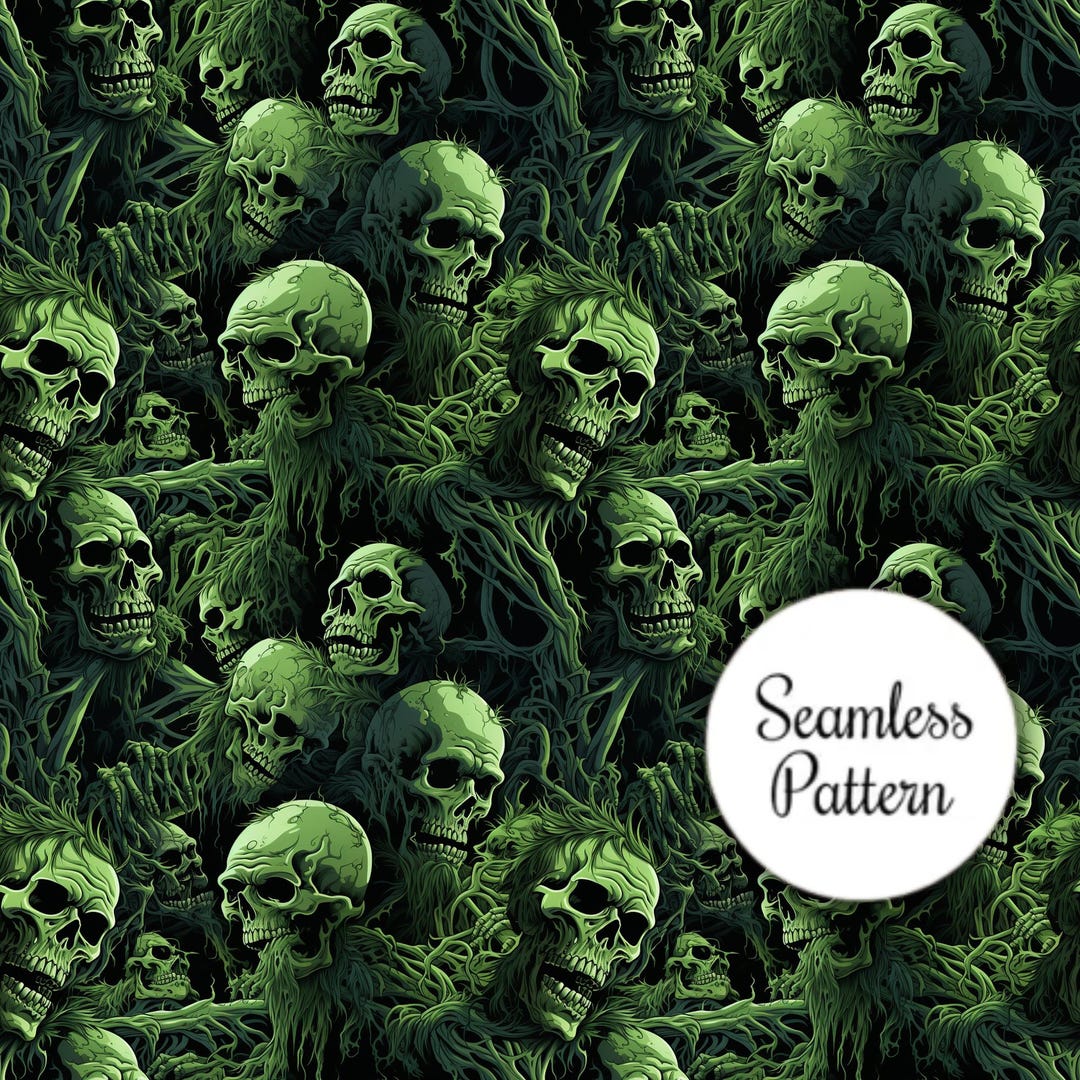 Horror Creepy Zombies Seamless Pattern Tile, Skull Repeat Halloween ...