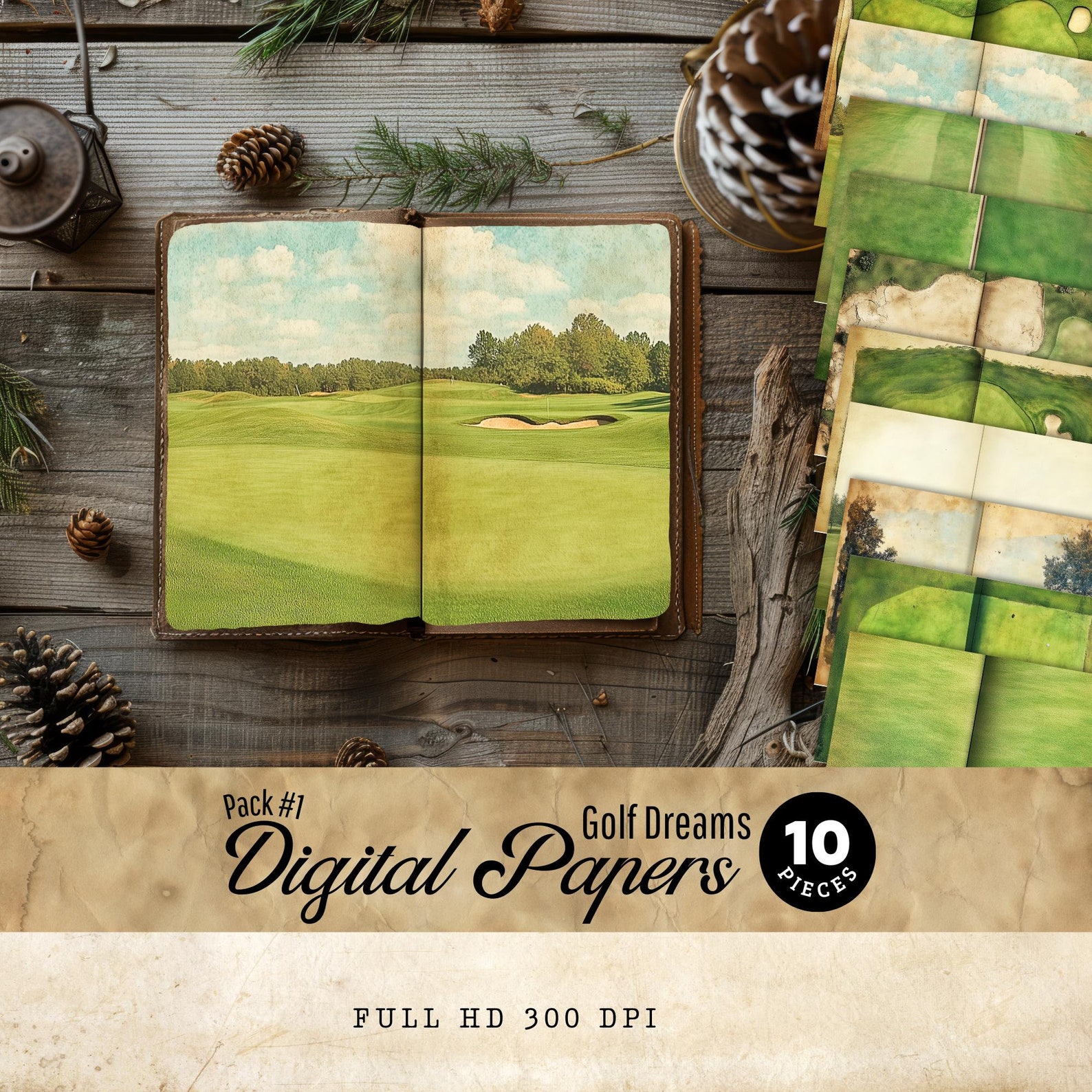 Vintage Golf Course Printable Paper Pack: Digital Scrapbook Pages for ...