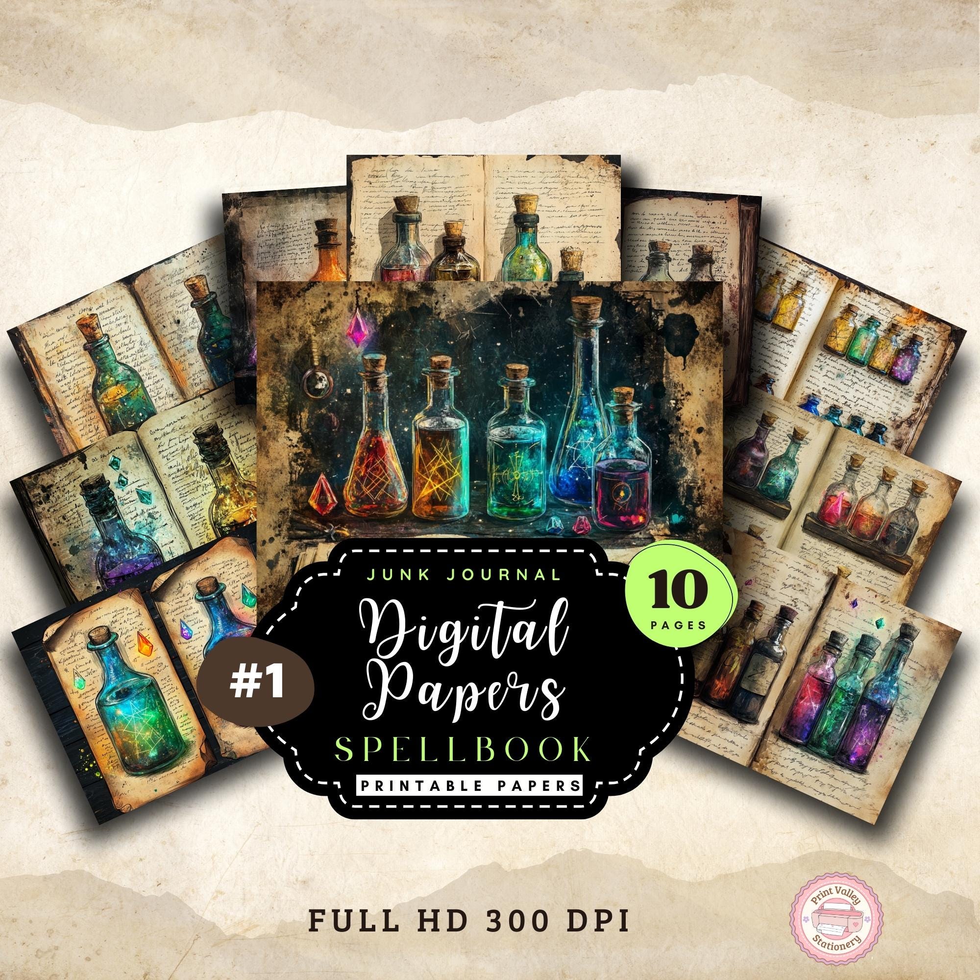 Herbal Printable Dark Apothecary Pages Rx Jars & Pharmacy Art Paper ...